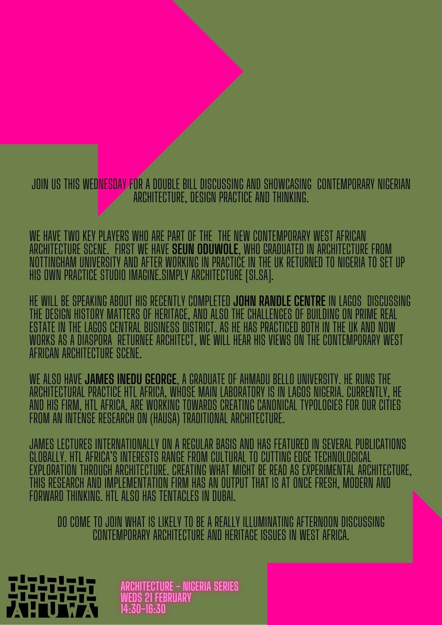 Lecture: Nigerian architecture double bill by Seun Oduwole and James ...